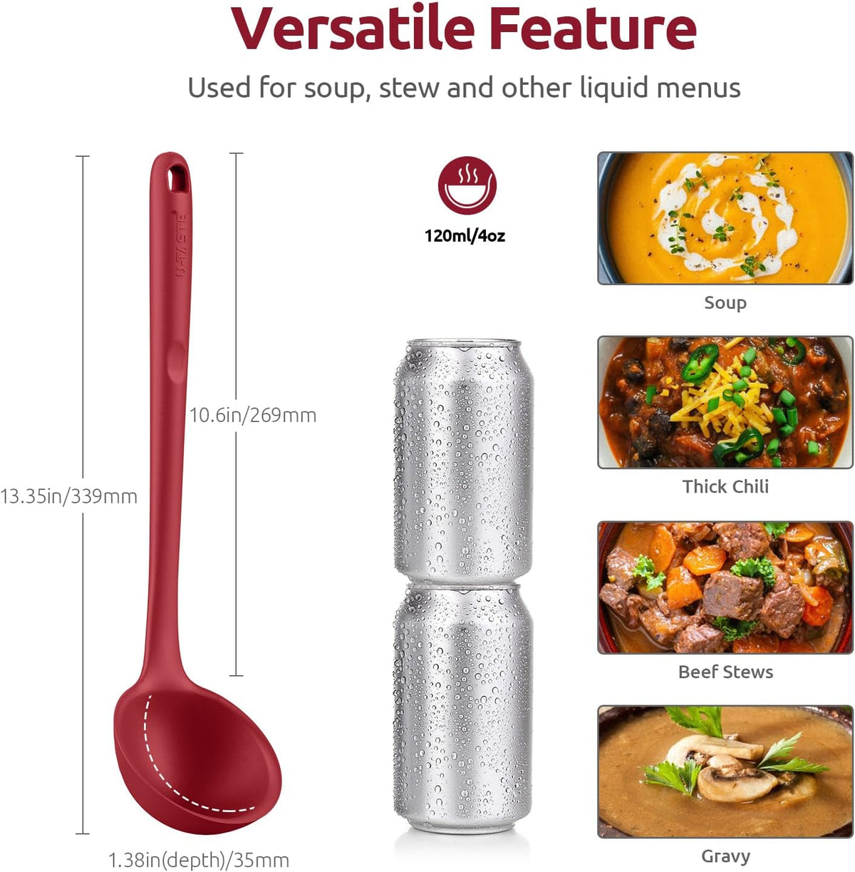 13 inch Silicone Soup Ladle: U-Taste 600ºF Heat Resistant 4 oz Large N ...